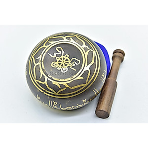3.75" Tibetan Meditation Yoga Singing Bowl Black Set with free Wooden Mallet and Silk Cushion from Nepal, Singing bowls.
