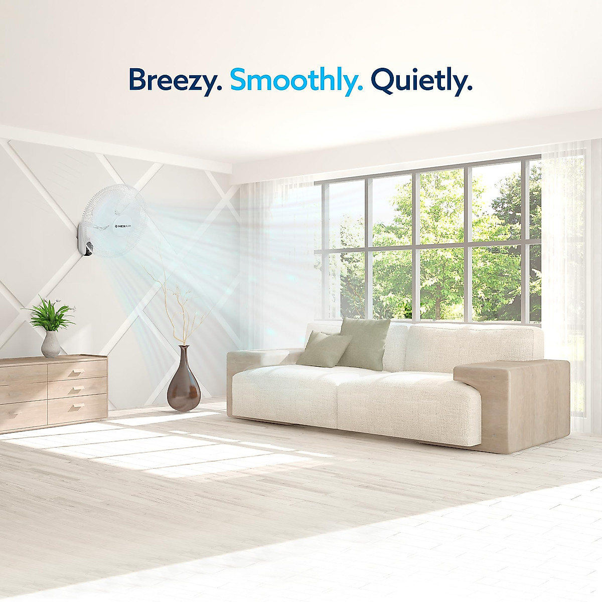 NEXAIR 16" Oscillating Wall Mount Fan, Quiet Operating Room Fan With Remote Control, 3 Speed Wall Fan for Bedroom with 7.5 Hr Auto Off Timer, Adjustable Cooling Fan For Home, Office & Living Room