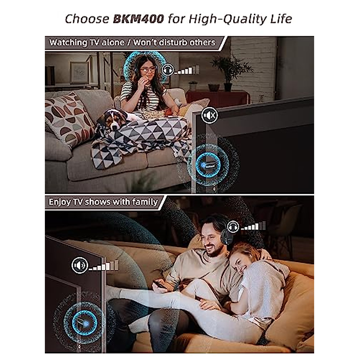 Wireless Headphones for TV - BKM400 Bluetooth TV Headphones Wireless with USB Transmitter Set Optical, AUX, RCA, USB, Plug & Play, 165FT Long Range, No Delay, 20 Hours, Louder and Clearer