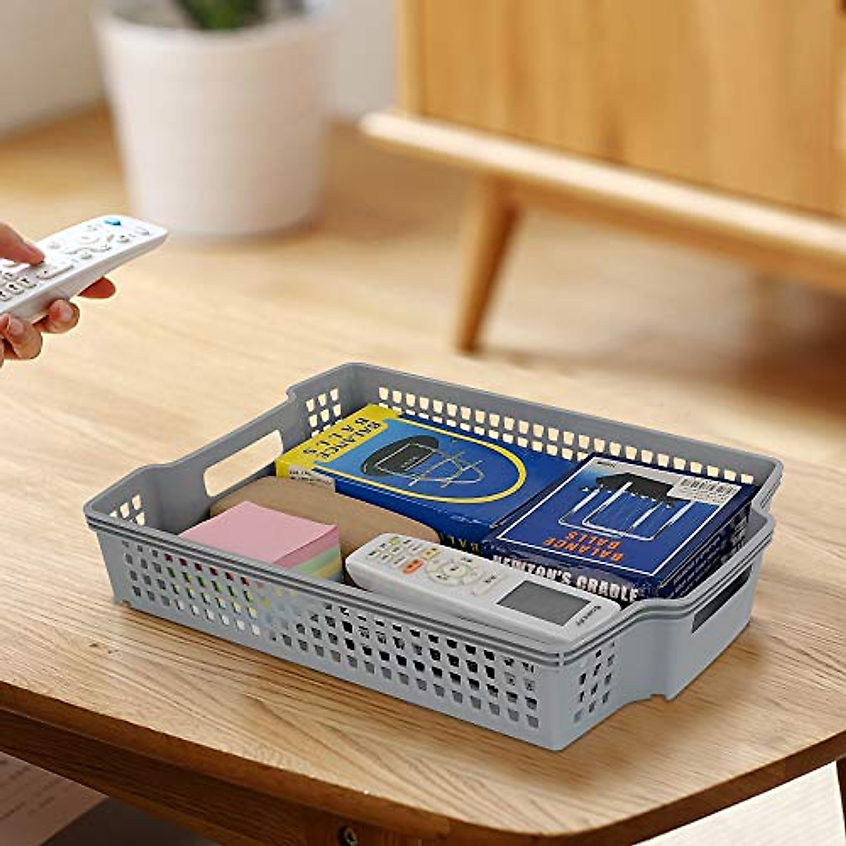 Ggbin Plastic Basket for Organizing, Grey Basket Trays, Set of 6