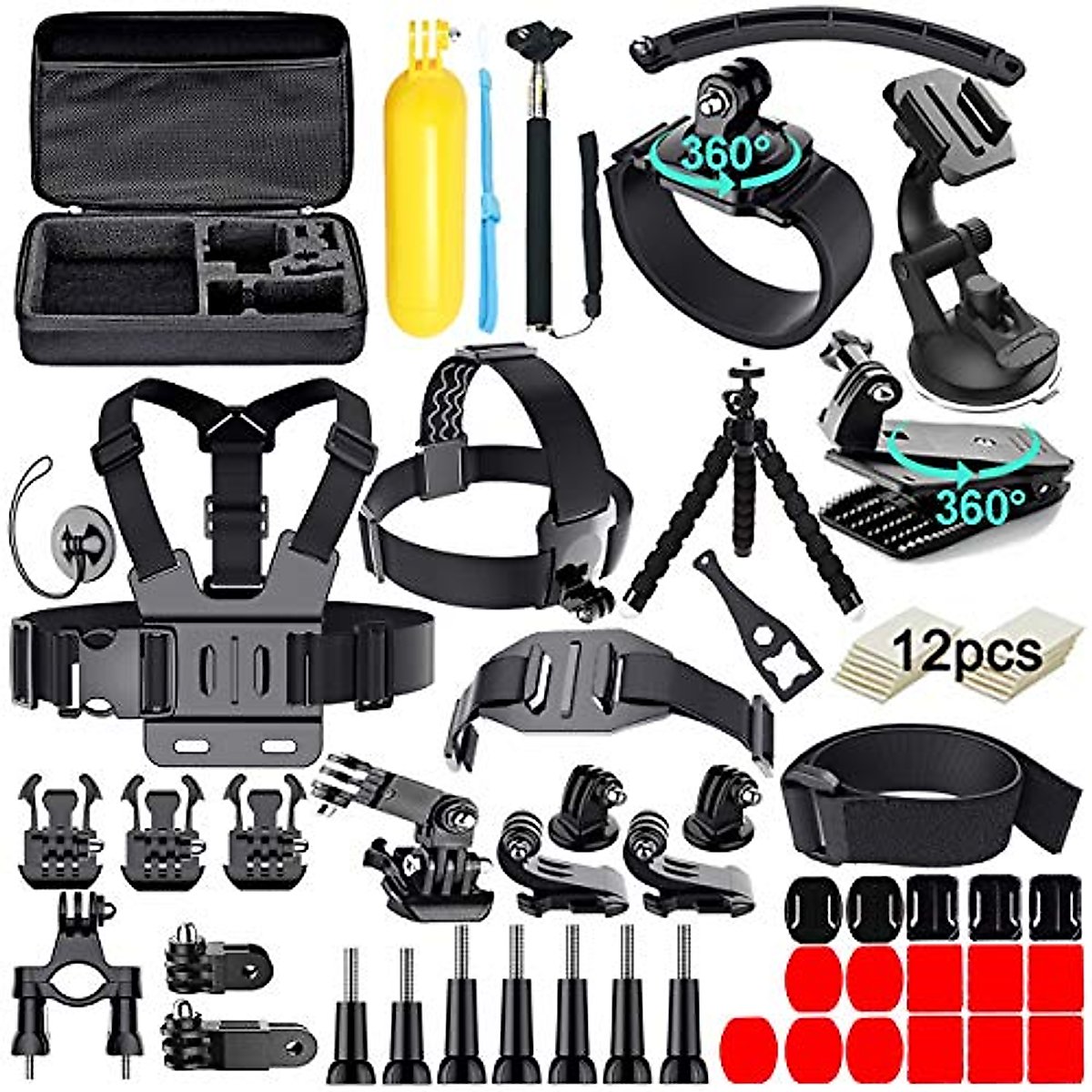 Appolab 61 in 1 Action Camera Accessories Kit for AKASO EK7000 GoPro Hero 11 10 9 8 7 6 5 4 Hero Session Gopro Max Insta360 Xiaomi Yi DJI AKASO Campark Action Camera (61 in 1)