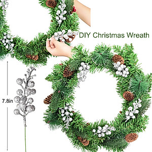 Lvydec 16pcs Christmas Glitter Berries Stems, 7.8" Artificial Christmas Picks for Christmas Tree Ornaments, DIY Xmas Wreath, Crafts, Holiday and Home Decor (Silver)