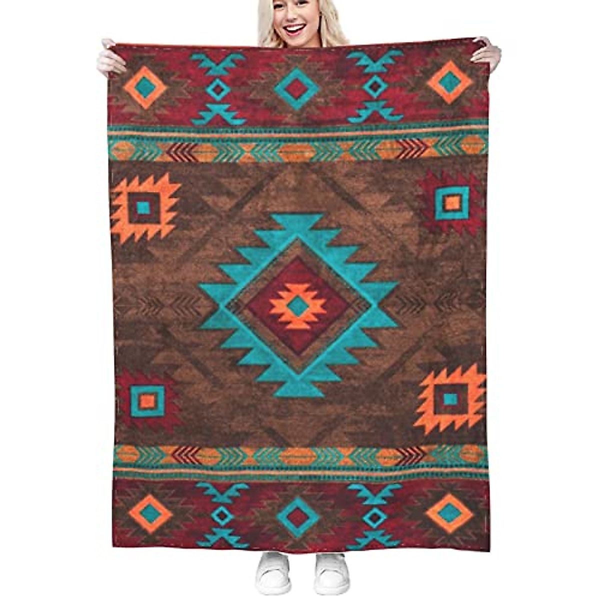 Soft Native American Southwest Cozy Flannel Blanket Vintage Abstract Ethnic Pattern Couch Sofa Indian Aztec Navajo Lightweight Bed Plush Throw Blanket 50"X40"
