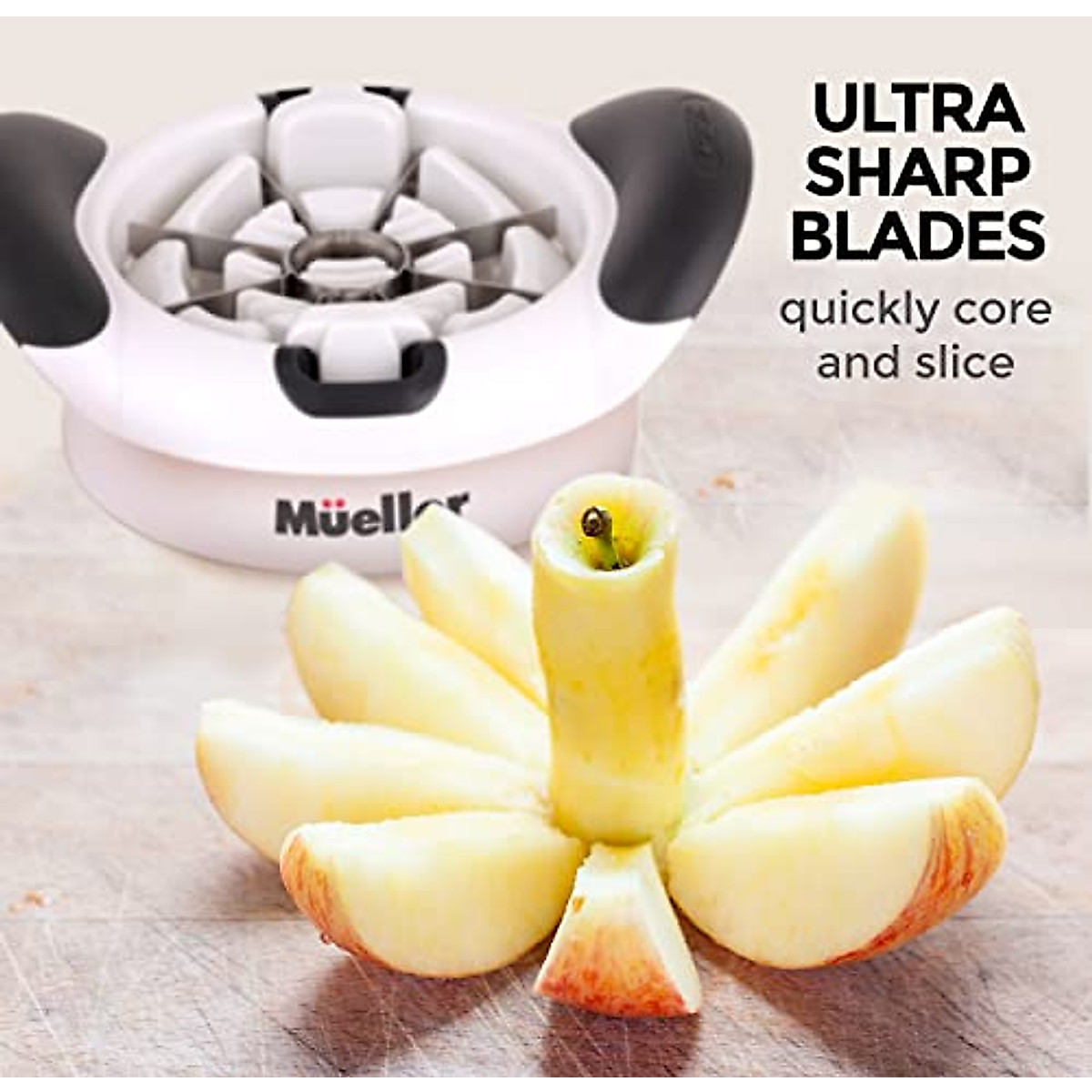 Mueller SpeedSlice Apple and Pear Slicer Corer, Heavy Duty, Attached Safety Cover Protects Fingers while In-Use and Blades while in Storage