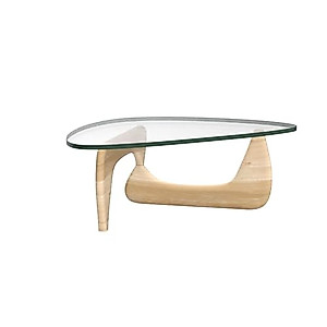 Rimdoc Noguchi Table Triangle Glass Coffee Table Vintage Glass End Table, Solid Wood Base & Triangle Clear Glass Top Modern End Table for Living Room, Patio, Study