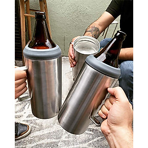 Gteller 40oz stainless steel cooler, double walled vacuum insulated bottle holder&keeper (Silver)