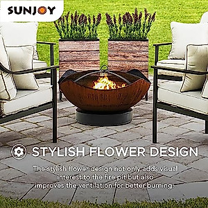 Sunjoy 34 Inch Fire Pits for Outside Large Size Outdoor Patio Round Bowl Shaped Copper Wood Burning Steel Fire Pit with Spark Screen and Poker by AmberCove