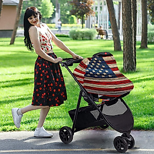 Baby Carseat Cover Canopy Breastfeeding Cover - Old Painted American Flag Nursing Cover Blanket Breathable Baby Girl Stroller Cover Baby Shower Gifts for Girl Boy