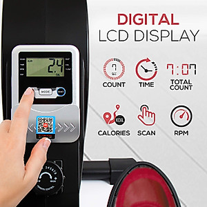 SereneLife Magnetic Rowing Machine with Bluetooth App Fitness Tracking – Foldable Home Gym Exercise Rower with Adjustable Resistant, Easy-Glide Padded Seat, Digital LCD Readout and Reinforced Cable