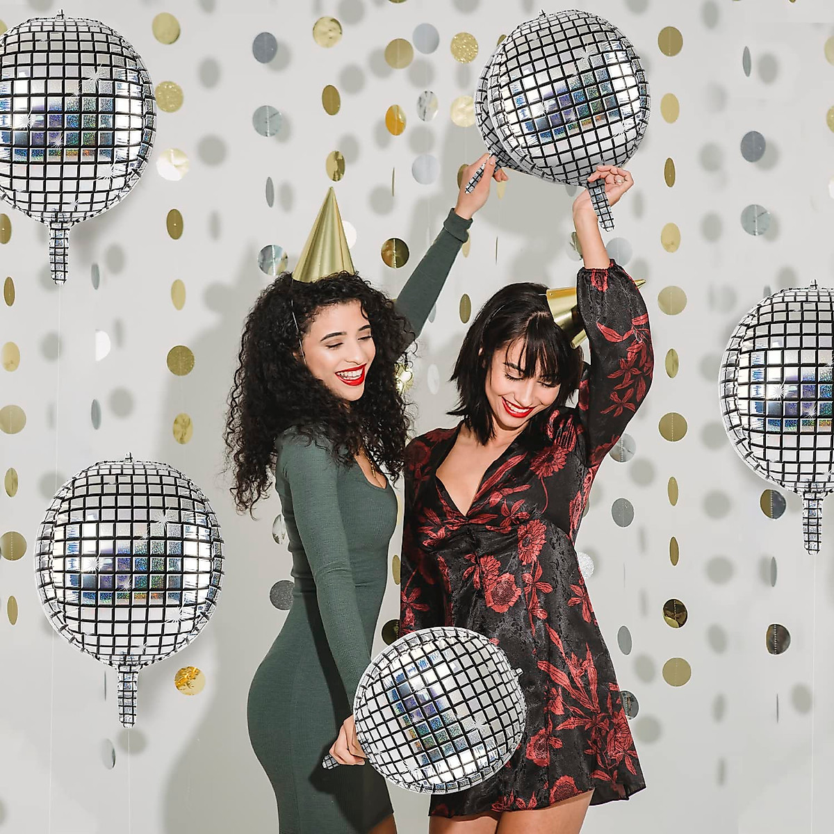 C CRYSTAL LEMON Disco Ball Balloons – 22-Inch Disco Ball Balloon Set for Weddings, Parties, Bridal Showers, Events – Aluminum Foil Disco Balloons in 4D – Round Metallic Silver 70s Balloons – 6pcs