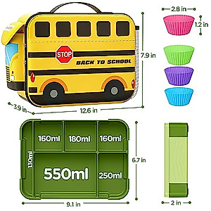 HOMETALL Bento Lunch Box Kit - Lunch Box Kids with Insulated Lunch Bag and Fun Accessories, 1450ML-6 Compartment Leak-Proof Bento Box, Suitable for Kids Go to School, Picnics, BPA-Free