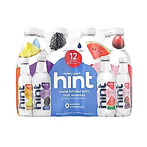 Hint Water Best Sellers Pack (Pack of 12), 16 Ounce Bottles, 3 Bottles Each of: Watermelon, Blackberry, Cherry, and Pineapple, Zero Calories, Zero Sugar and Zero Sweeteners