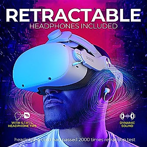 DESTEK Data Passthrough Battery Head Strap Compatible with Meta/Oculus Quest 2 Accessories - Supports USB 3.0, with 7000mAh Battery Pack and Headphones, Face Pressure-Free Workout Headstrap - Upgraded