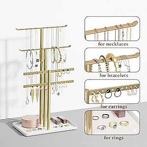 pickpiff Jewelry Stand Holder Organizer: 14.5" Sturdy Jewelry Hanger for Necklace, Earring, Bracelet, Gold and White