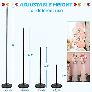 Balloon Column Stand Kit Set of 2, 1.3ft-5ft Adjustable Metal Pillar Balloon Stand with Base for Floor and Table Centerpieces for Birthday Party Wedding Christmas Halloween Decorations Black