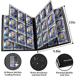 Homotte Trading Cards Binder, 9 Pocket Baseball Football Binder 360 Side Loading Trading Card Holder, Standard Size Card Organize Album for Sports TCG(BLACK)