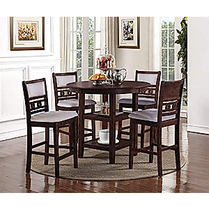 New Classic Furniture Gia 5-Piece Round Counter Height Dining Set with 1 Dining Table and 4 Chairs, 42-Inch, Cherry