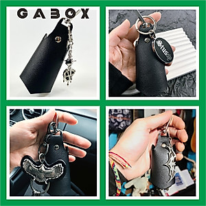 Black Bat Leather Keychain Car Key Fob EDC Key Chain Case Accessories with Key Ring Clip, Snap Closure, for Men Women Boyfriend Gifts