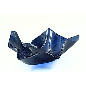 Navy Blue White Wispy Vase with Navy Blue Cathedral Rough Rolled Dish Set with Free Vase Candle Spring Rain Half Candle Refill (N Wispy Set)