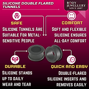 bodyjewellery 7/8 inch 22mm Black Implant grade silicone Double Flare Tunnels Ear Gauge Plugs ABCF Ear Stretching Piercing 2Pcs