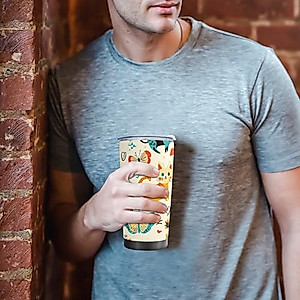 QWEUIOP 20oz Insulated Travel Coffee Mug Cute Cartoon Cats Stainless Steel Tumbler with Lid Double Wall Vacuum Coffee Cup For Hot and Cold Drinks14081