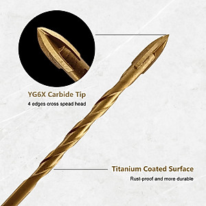 Hymnorq 1/8 Inch Masonry Drill Bits 10pc Pack, 4 Edges YG6X Carbide Tipped Cross Spear Head, 1/4 Hex Shank, Titanium Coated Surface, Multi-Purpose for Glass Tile Concrete Wood Ceramic Brick Marble