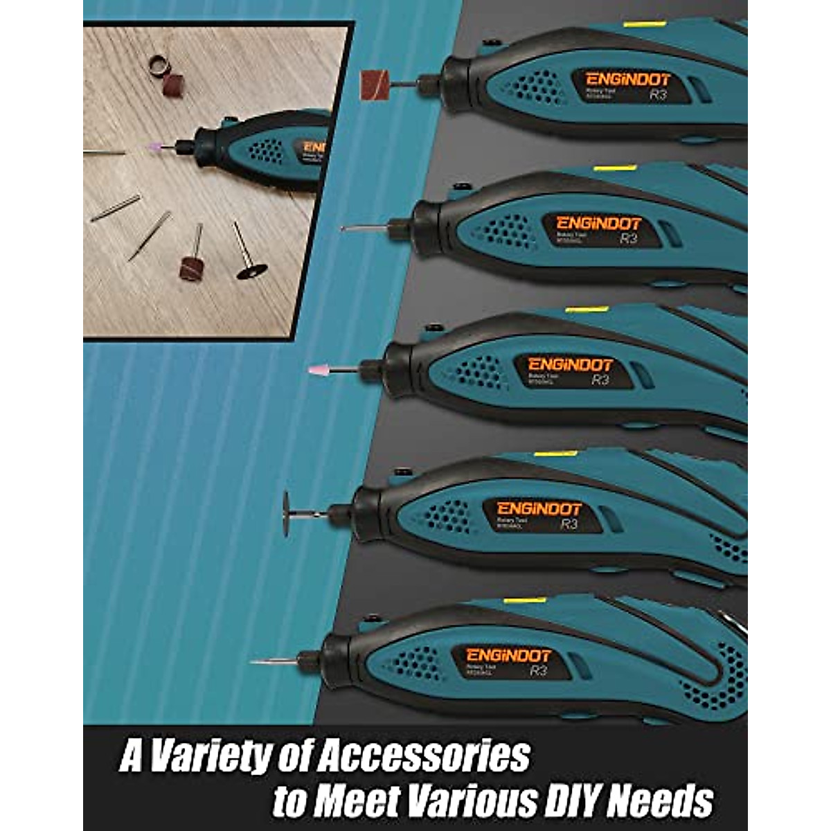 ENGINDOT Rotary Tool Kit with Keyless Chuck Flex Shaft, 6 Variable Speed, 10000-32000 RPM, Carrying Case for Cutting, Engraving, Drilling, Sanding, Polishing, DIY Crafts - Blue