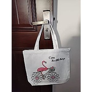 Flamingo Canvas Bag Shopping Canvas Bag Women's Casual Bag Tote Bag Reusable Grocery bag (16W X 14H x 4Bottom inch)