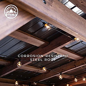 Backyard Discovery Saxony Wooden Grill Gazebo, Insulated Steel Roof, Cook Station, Barbeque, Patio, Deck, Withstand Wind and Snow, Corrosion Resistant, Reduce Heat Transfer, Power Ports