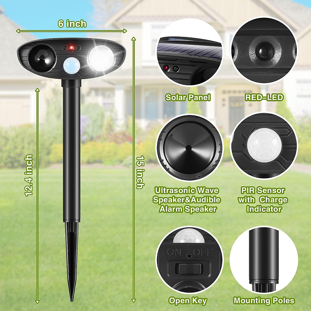 Ultrasonic Animal Repellent Outdoor Solar Animal Repeller with Motion Sensor&LED Strobe Light Cat Deterrent Outdoor Deer Repellent Device to Scare Coyote Raccoon Squirrel Skunk Repellent for Yard (4)