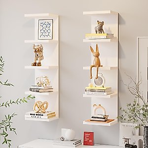 LitaEther 5 Tier Lack Floating Shelf,Set of 2 White Wall Shelf Unit,Display Shelf