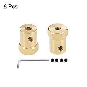 uxcell Hex Coupler 4mm Bore Motor Hex Brass Shaft Coupling Flexible Connector for Car Wheels Tires Shaft Motor 8pcs