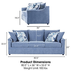 New Classic Furniture Sylvie Polyester 3-Seater Sofa Couch with 4 Accent Pillows, Blue Slate