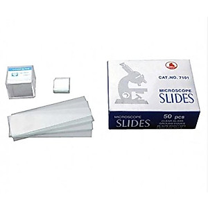 Amscope BS-50P-S100 50pc Pre-Cleaned Blank Ground Edge Glass Microscope Slides and 100pc Pre-Cleaned Square Glass Cover Slips Coverslips