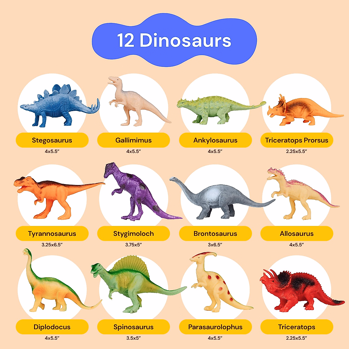 PLAYVIBE Dinosaur Toys for Kids 3-5 – 12 Realistic Small Dinosaur Figures with Storage Box, 5-7 Years Old – Toddler Boy Dino Toys