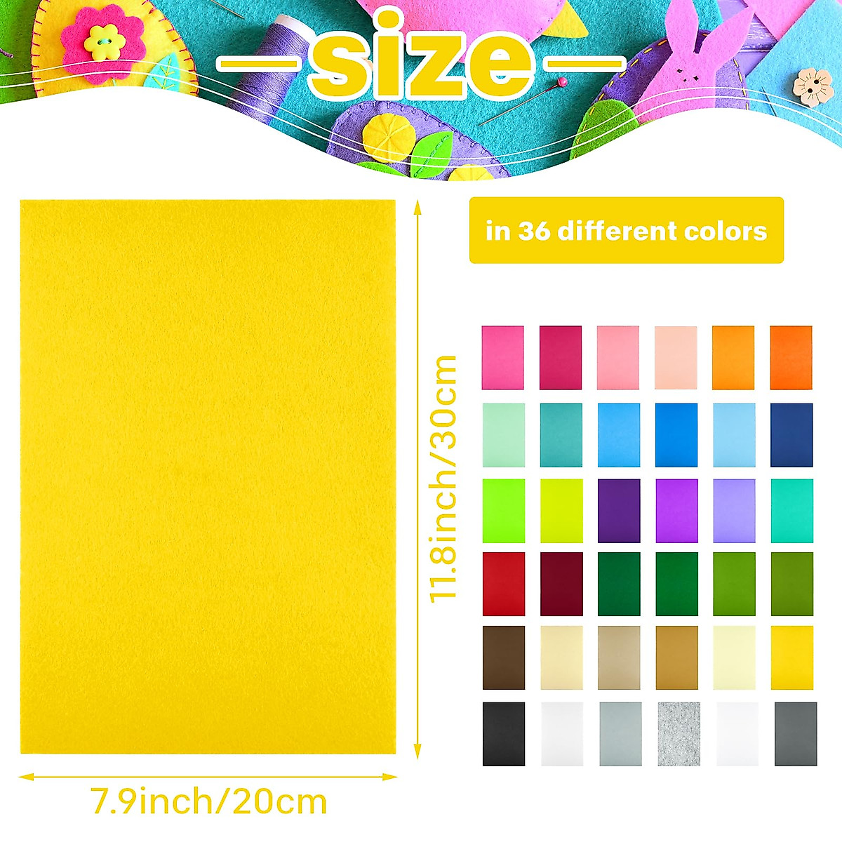 Morcheiong 36 Pcs Self Adhesive Felt Sheet Soft Felt Sheets with Adhesive Backing for Art Project and Sewing DIY Craft(11.8"x7.9"/30x20cm)- 36 Colors