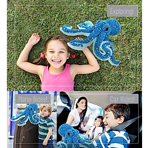 DolliBu Blue Octopus Stuffed Animal - Wild Collection Sea Animal Plush Gift for Kids, Realistic Plush Sea Critters, Cute Stuffed Octopus Sea Creature Toy for Boys and Girls - 16 Inches