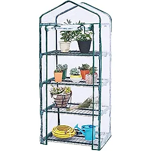 Worth Garden 4 Tier Mini Greenhouse - 63'' H x 27'' L x 19'' W - Sturdy Portable Gardening Shelves with PVC Cover - Small Green House Use in Indoor & Outdoor for Plants Flowers