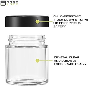(50 Pack) 3oz Thick Glass Jars with Black Child Resistant Lids - Airtight Storage Containers for Herbs, Spices, Cosmetic, Medicine & More
