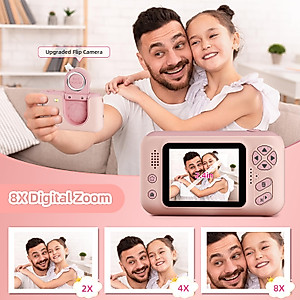 Kids Camera Girls for 3 4 5 6 7 8 9 Years Old Girls,1080P HD Video Selfie Camera with 32G SD Card Kids Digital Camera Toys for Toddler Christmas Birthday Gifts Pink