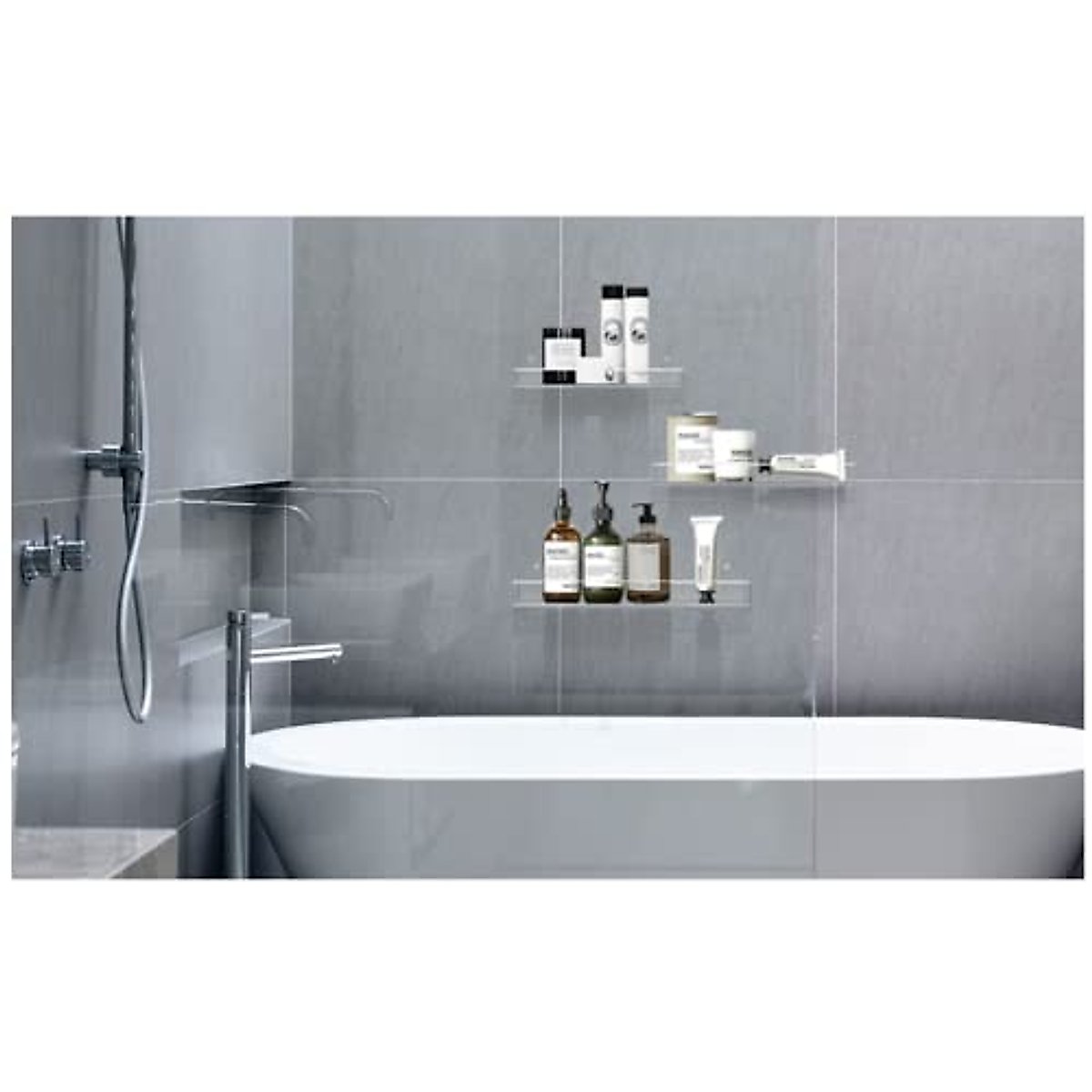 ROYALITA Clear Acrylic Floating Shelves - Set of 3 (16.5", 13.2", 9.3") - 4mm Save Space Floating Wall Decor Storage Shelves - Easy to Install & Multiuse Display for Funko Pops, Plants, Books, Makeup