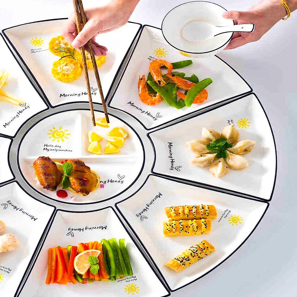 Dinnerware Set for 8 People Porcelain Tableware Dinner Sets White Plates and Bowls Sets Square Soup Dessert Plates Service Restaurant Kitchen and Family Party Use (Color : Package 4) (Package 1) (Pa