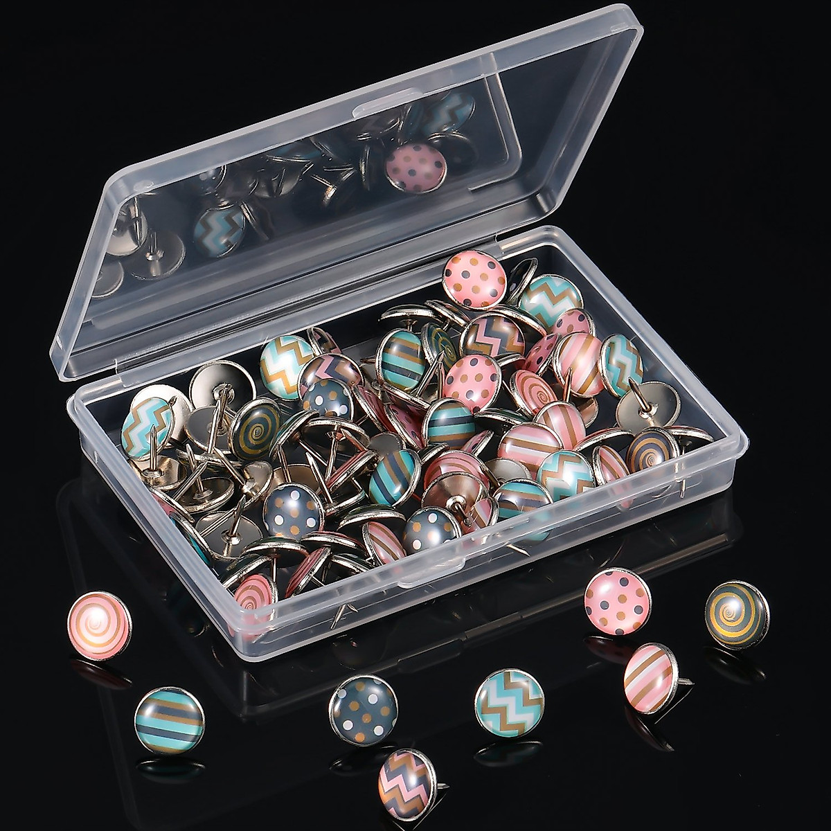 TecUnite 80 Pcs Creative Fashion Push Pins Decorative Thumbtacks for Wall Maps, Photos, Bulletin Board or Cork Boards, 8 Different Patterns(Pink)