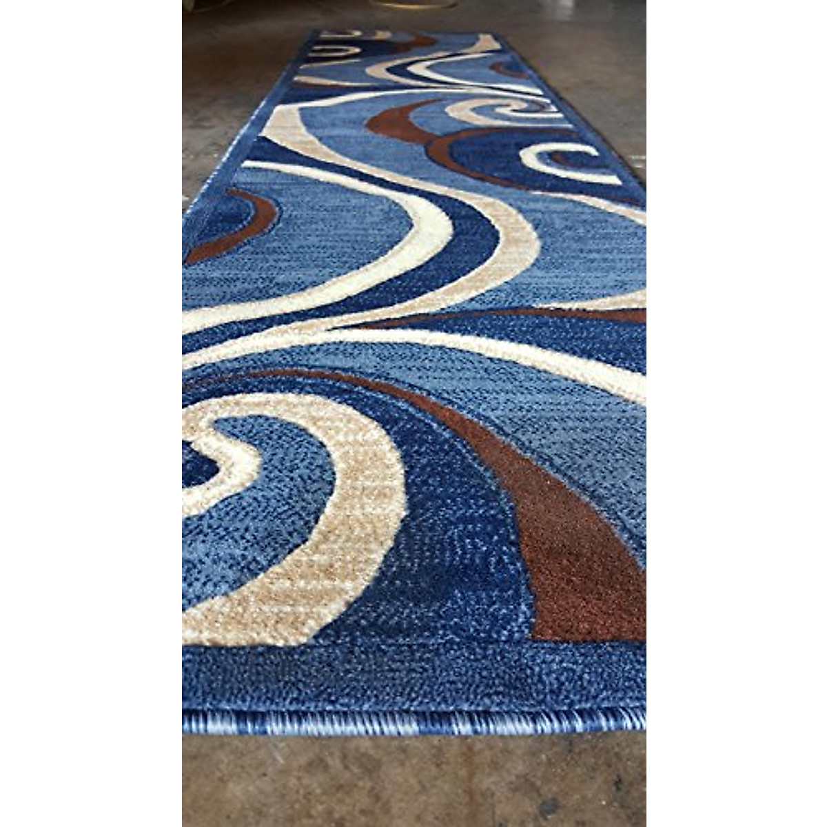 Modern Runner Contemporary Area Rug Blue Brown Carpet King Design 144 (2 Feet X 7 Feet 3 Inch)