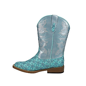 ROPER Kids Girls Glittery Floral Square Toe Casual Boots Mid Calf - Blue - Size 13 M