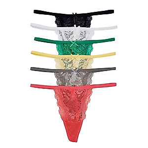 Vision Underwear 6-Pack Sexy Floral Lace G-String Thong Panties (X-Large)