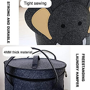 Laundry Hamper with Lid, Cute 3D Animals Waterproof Laundry Basket Collapsible Children Laundry Baskets with Padded Handles for Nursery,Elephants