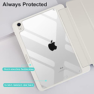 iPad Air 5th Generation case 2022 with Pencil Holder, Air 4th Generation case,Slim Smart Cover with Clear Back Shell for iPad Air 5 Case 10.9 Inch,Support Wireless iPad Pencil Charging,Creamy White