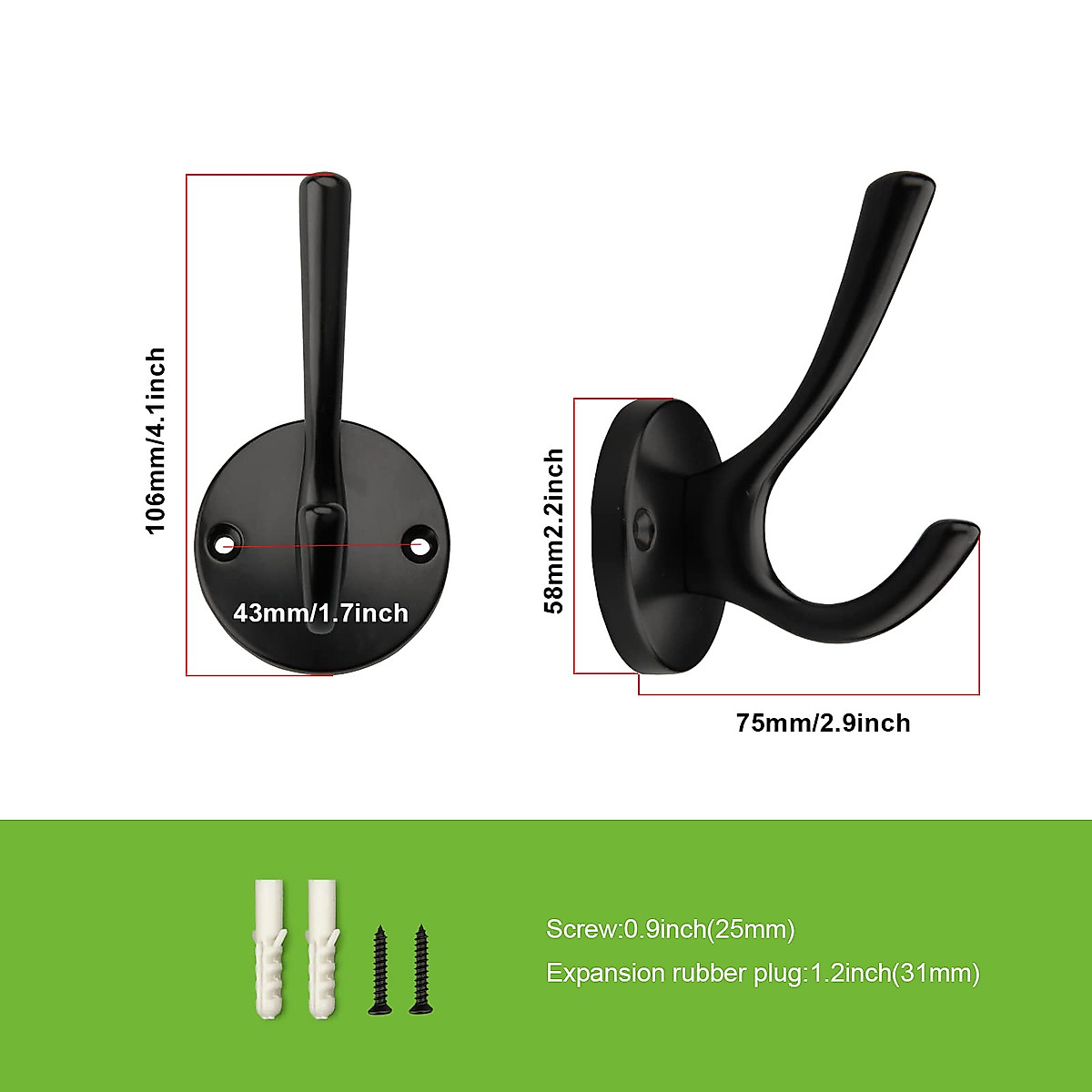 TUNNY 5 Pack Round Coat Towel Hooks - Matte Black Coat Hooks for Hanging Coats Towel Hooks for Bathroom Wall Mounted Zinc Alloy Bath Towel Hooks Robe Clothes Hook Holder Heavy Duty Wall Hooks