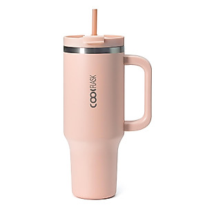 Coolflask 40 oz Pink Tumbler with Handle, Insulated Water Tumbler with Lid and Straw, Coffee Tumbler Travel Mug Stainless Steel Vacuum for Cup Holder, Keep Cold for 24 Hrs/Hot for 12 Hrs